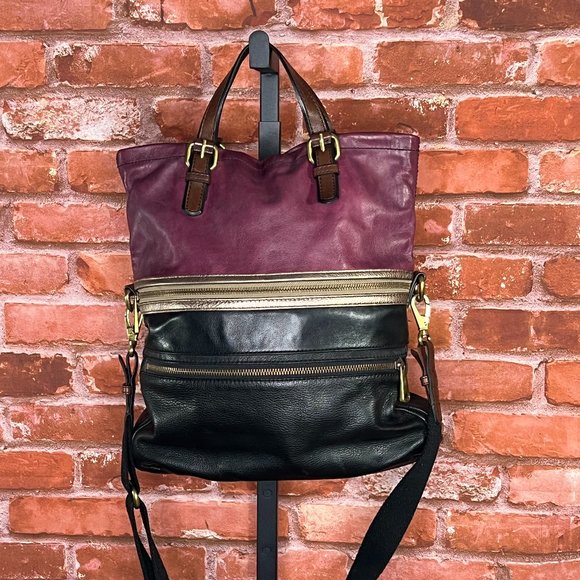 Fossil | Bags | Fossil Explorer Fold Over Tote Leather Two Tone | Poshmark